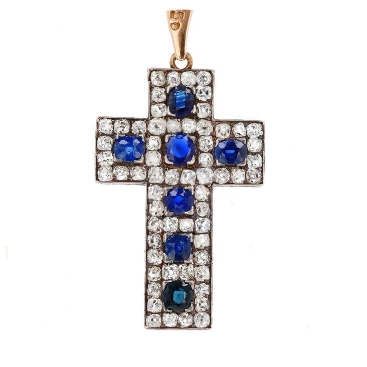 Blue Sapphire & Diamond Cross – sidpottsinc